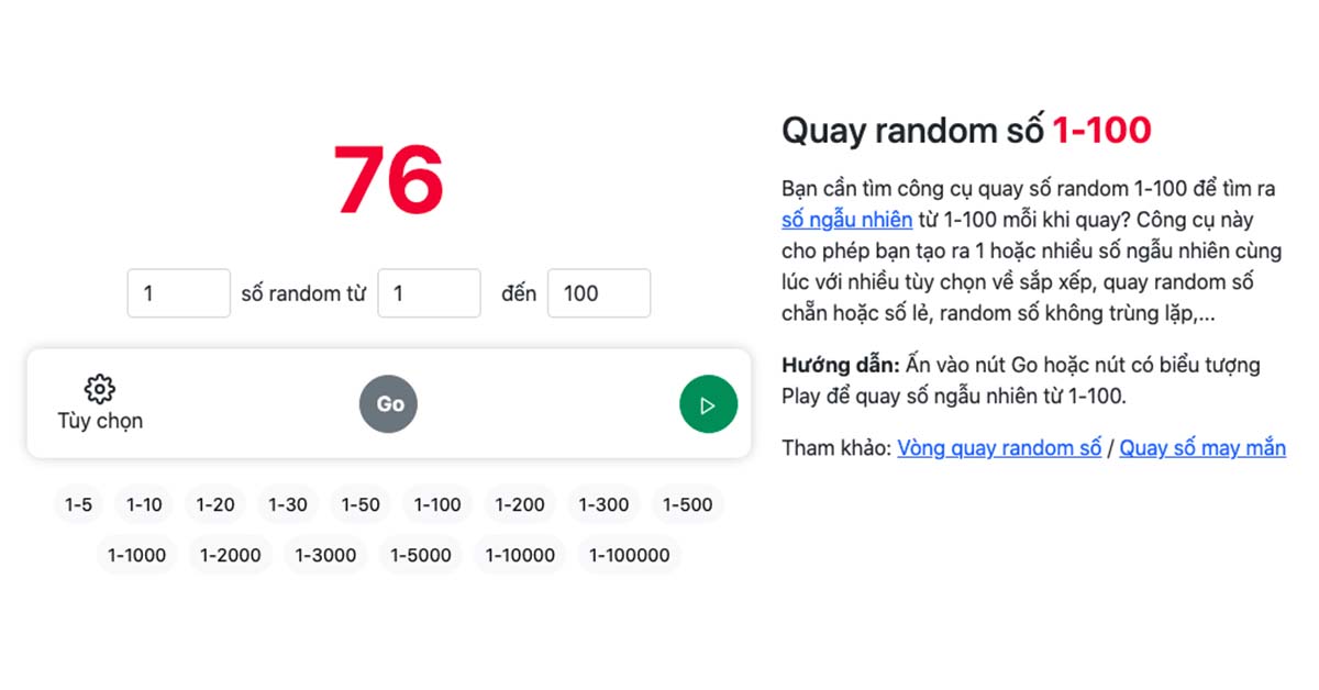 Quay random số 1-100 • Random 1-100